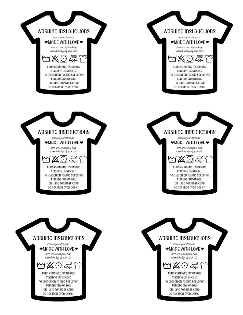 T-shirt Care Instructions Card: Printable Garment Care (SVG, PNG, PDF ...