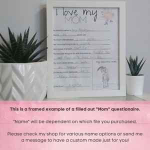 I Love My Grammy, Mother's Day Questionnaire, Fill in the Blanks ...