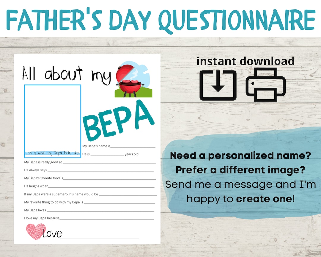 All About My Bepa - Father's Day Questionnaire - Fathers Day Survey - Questions - Fill in the ...