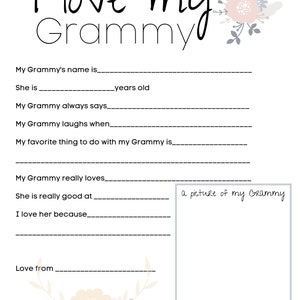I Love My Grammy, Mother's Day Questionnaire, Fill in the Blanks ...
