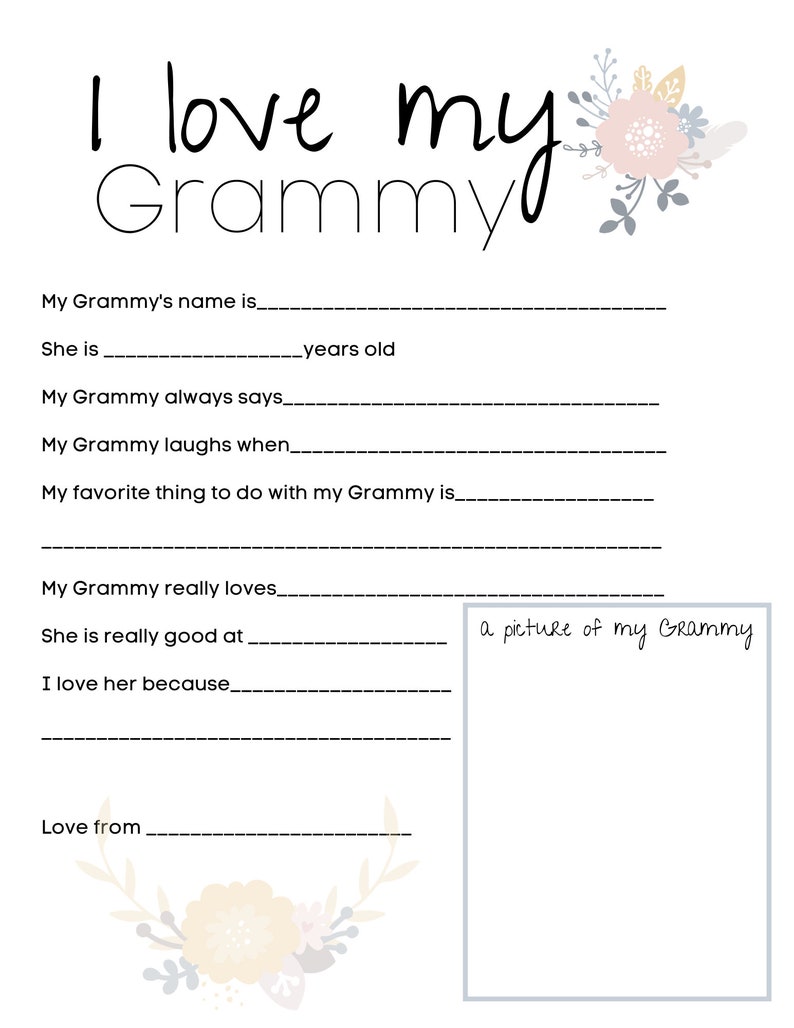 I Love My Grammy, Mother's Day Questionnaire, Fill in the Blanks ...