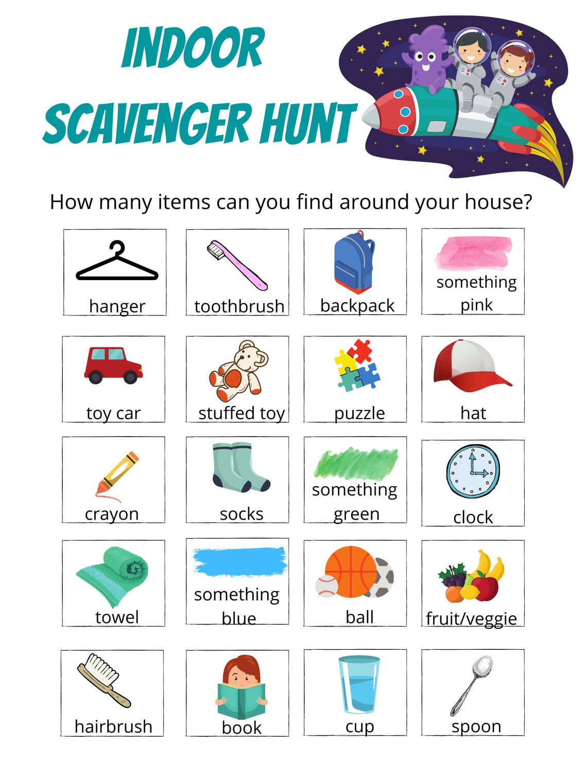 Indoor Scavenger Hunt for Kids,instant Download, Printable,preschool ...