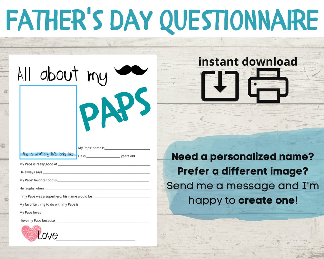 All About My Paps - Father's Day Questionnaire - Fathers Day Survey ...