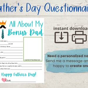 All About My Bonus Dad - Father's Day Questionnaire - Fathers Day ...