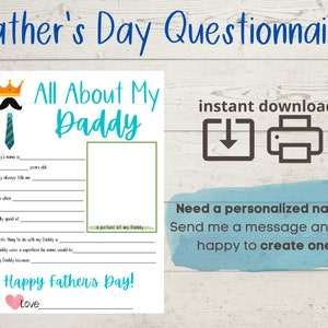 All About My Daddy - Father's Day Questionnaire - Fathers Day Survey ...