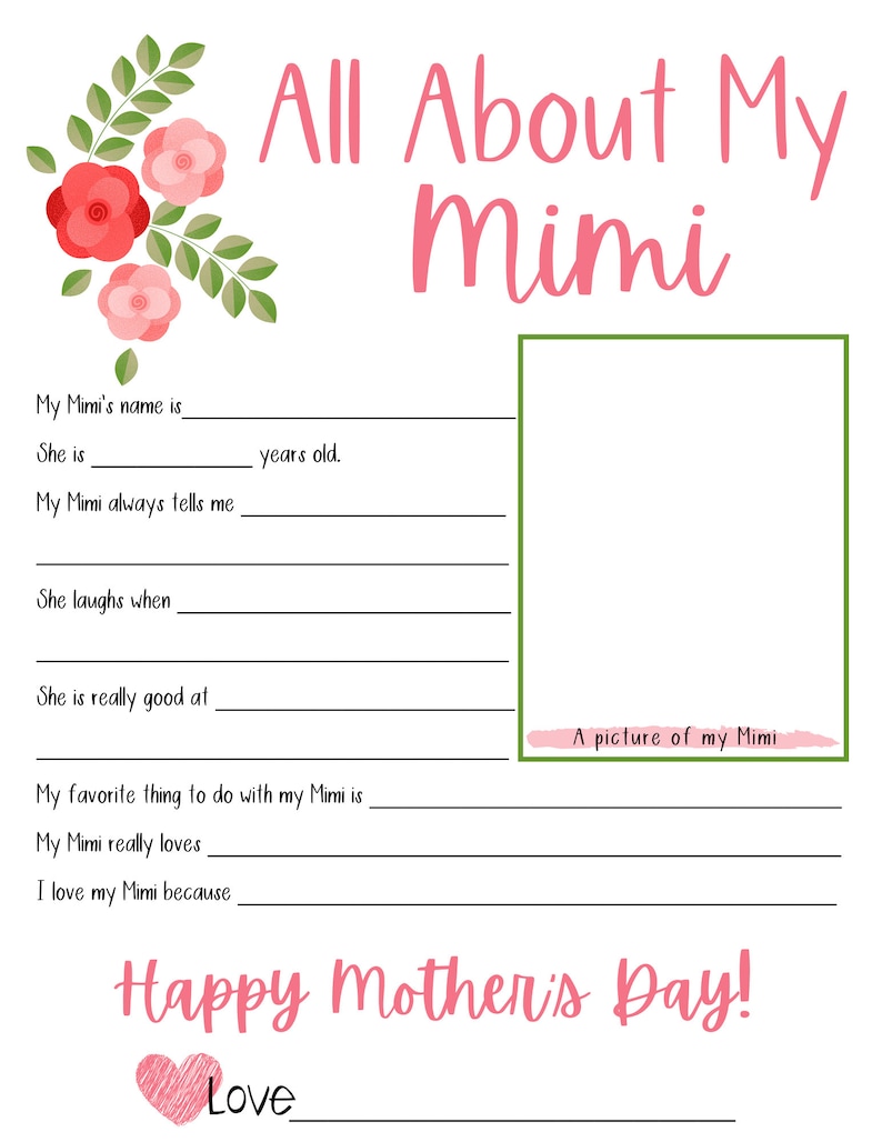 All About My Mimi, Mother's Day Questionnaire, Grandma, Survey ...