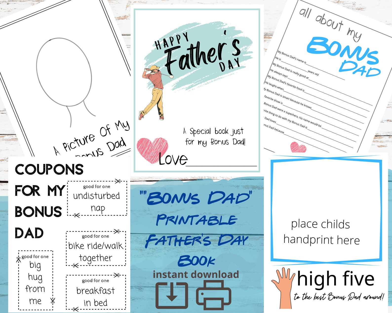 Bonus Dad Father's Day Printable Book - DIY Gift - Grandpa - Fill in ...