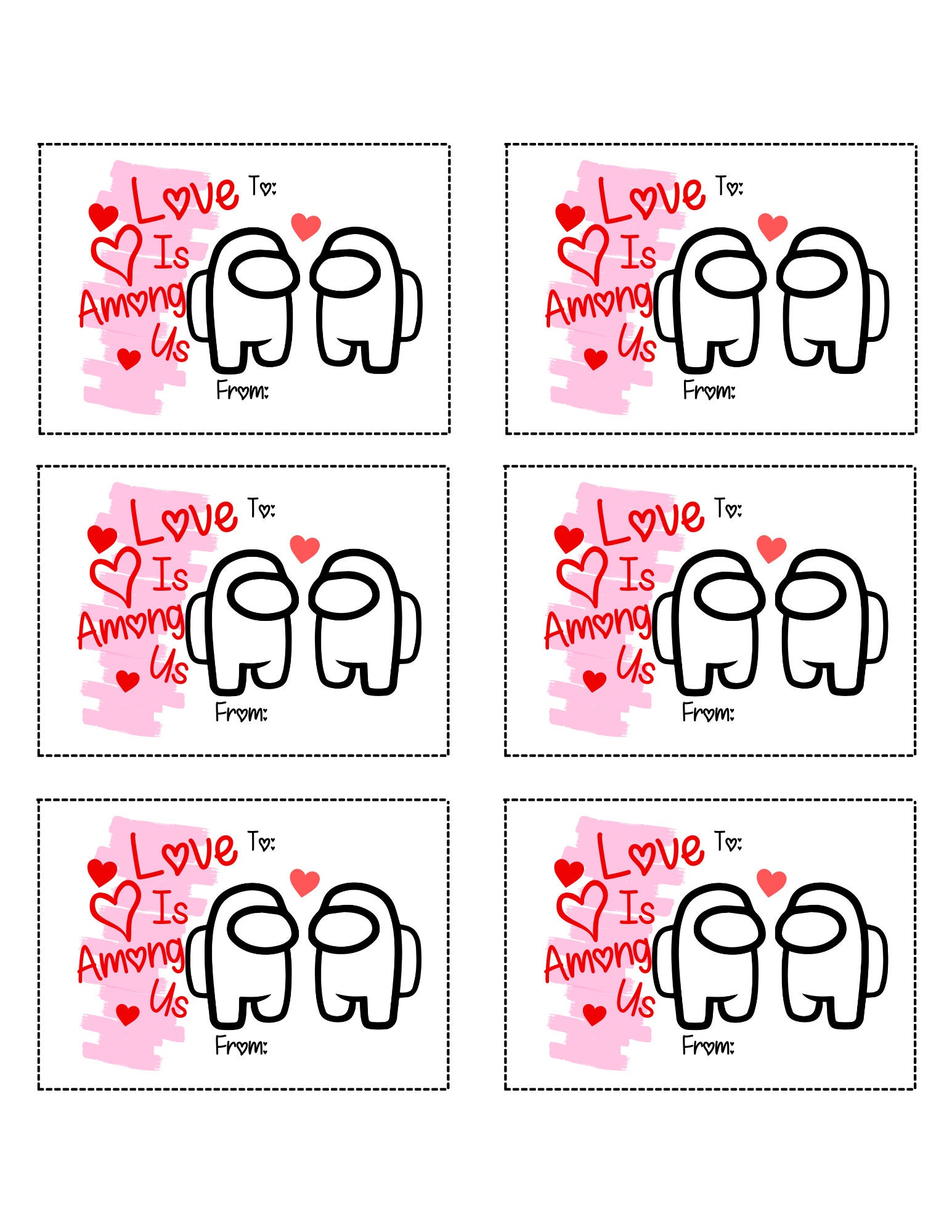 Among Us Valentine's Day Cards: Printable Crewmate Valentines (PDF) - Etsy