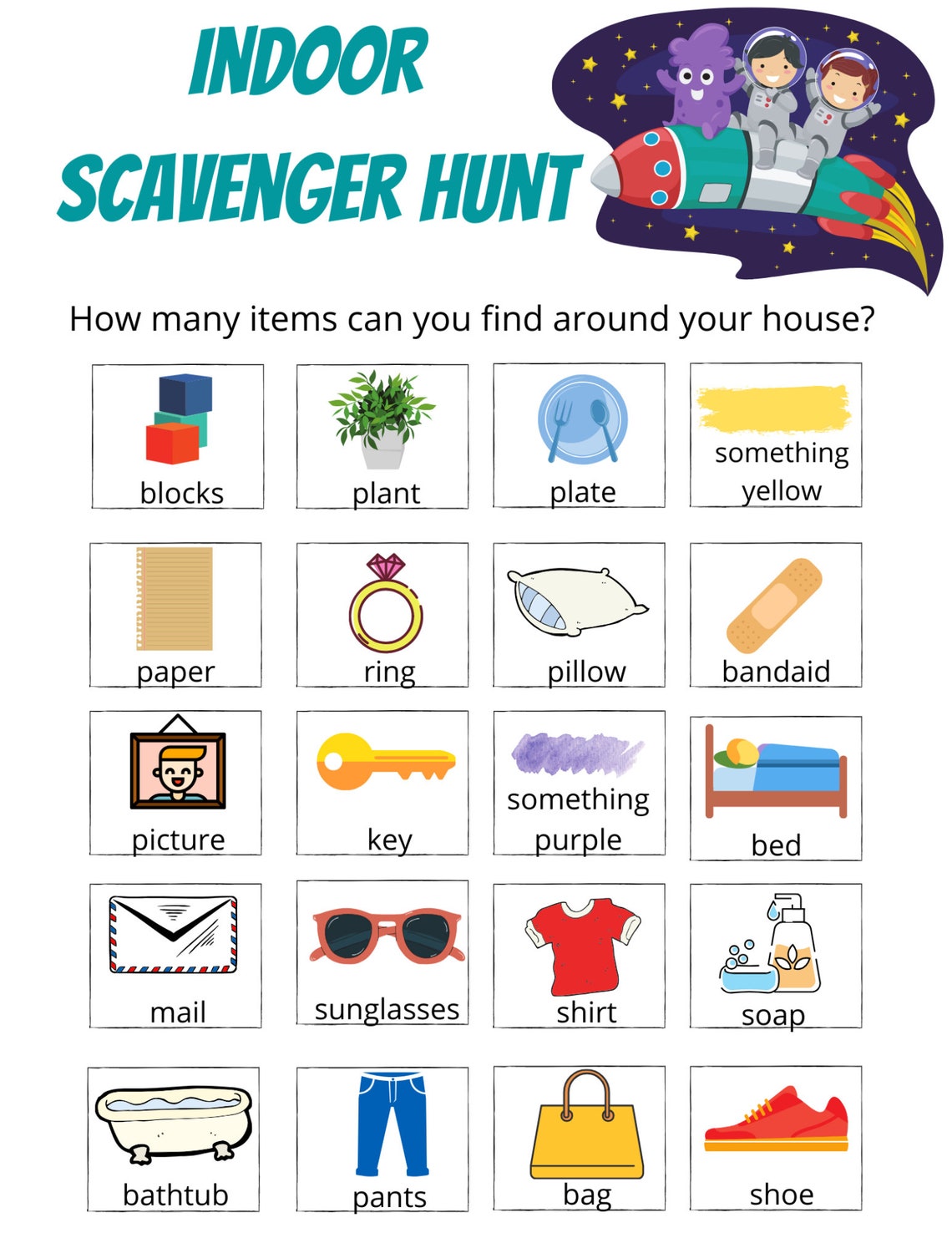Indoor Scavenger Hunt for Kids,instant Download, Printable,preschool ...