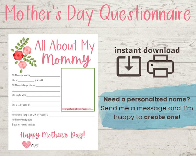 All About Mommy Printable Mother's Day Book-survey -fill in the Blanks ...