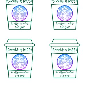 Thanks A Latte Printable Tag SVG PNG PDF Instant Digital Download Gift ...