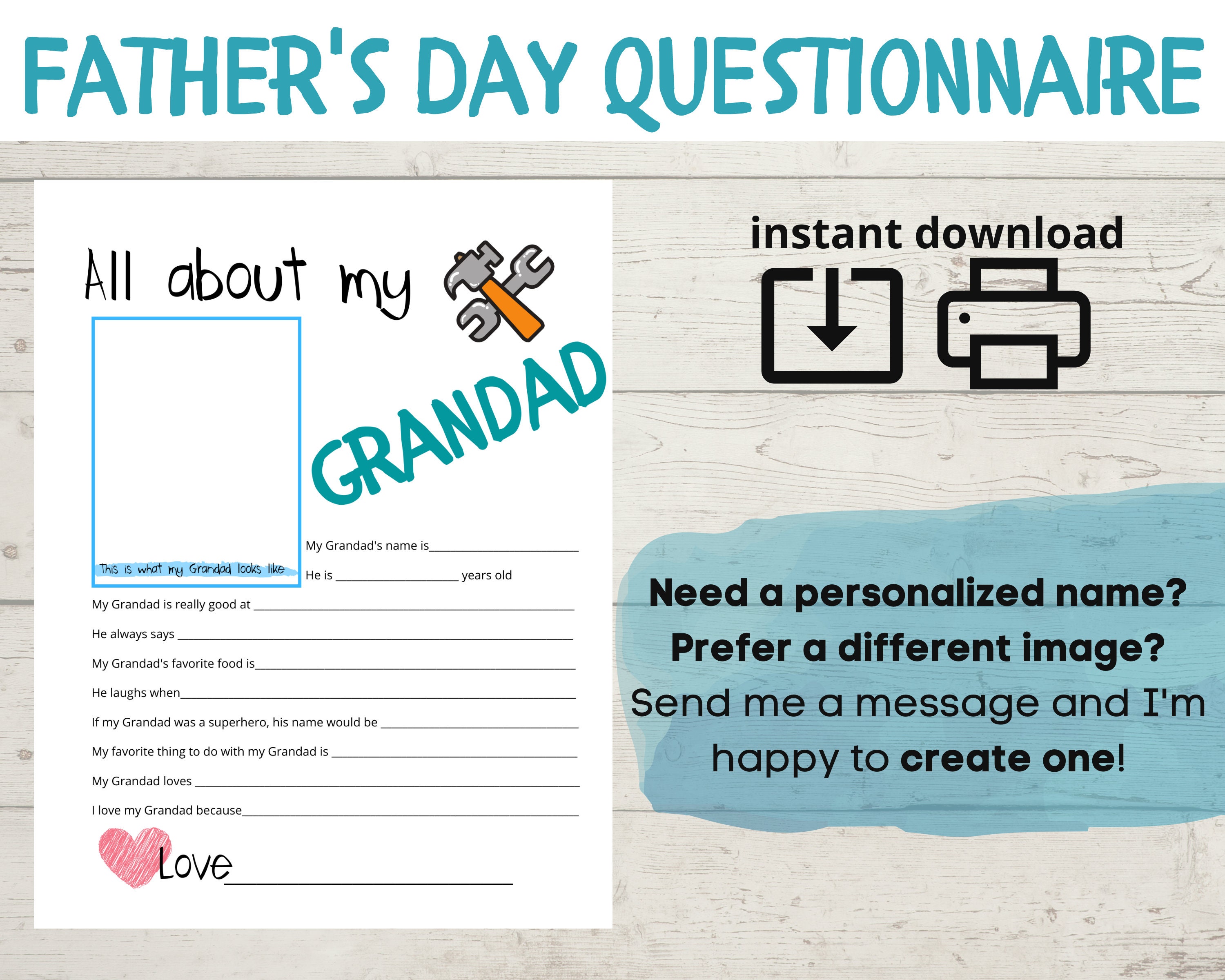 All About My Grandad Father's Day Questionnaire Fathers Day Survey ...