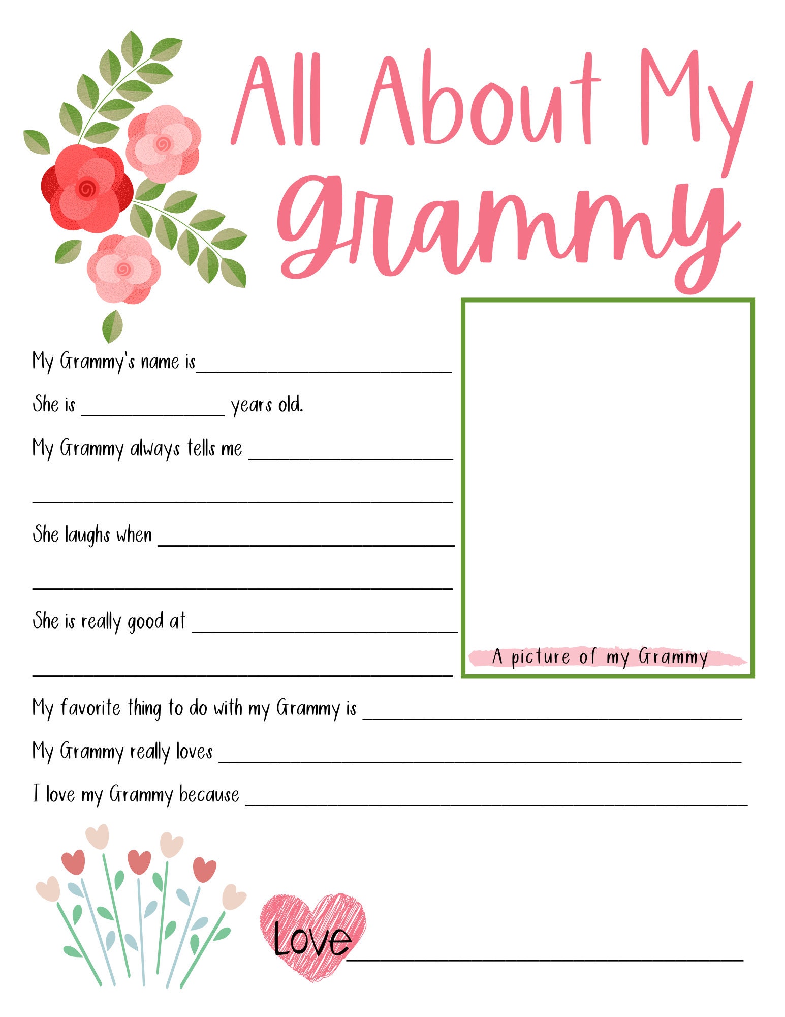 All About My Grammy, Mother's Day Questionnaire, Survey, Questions ...