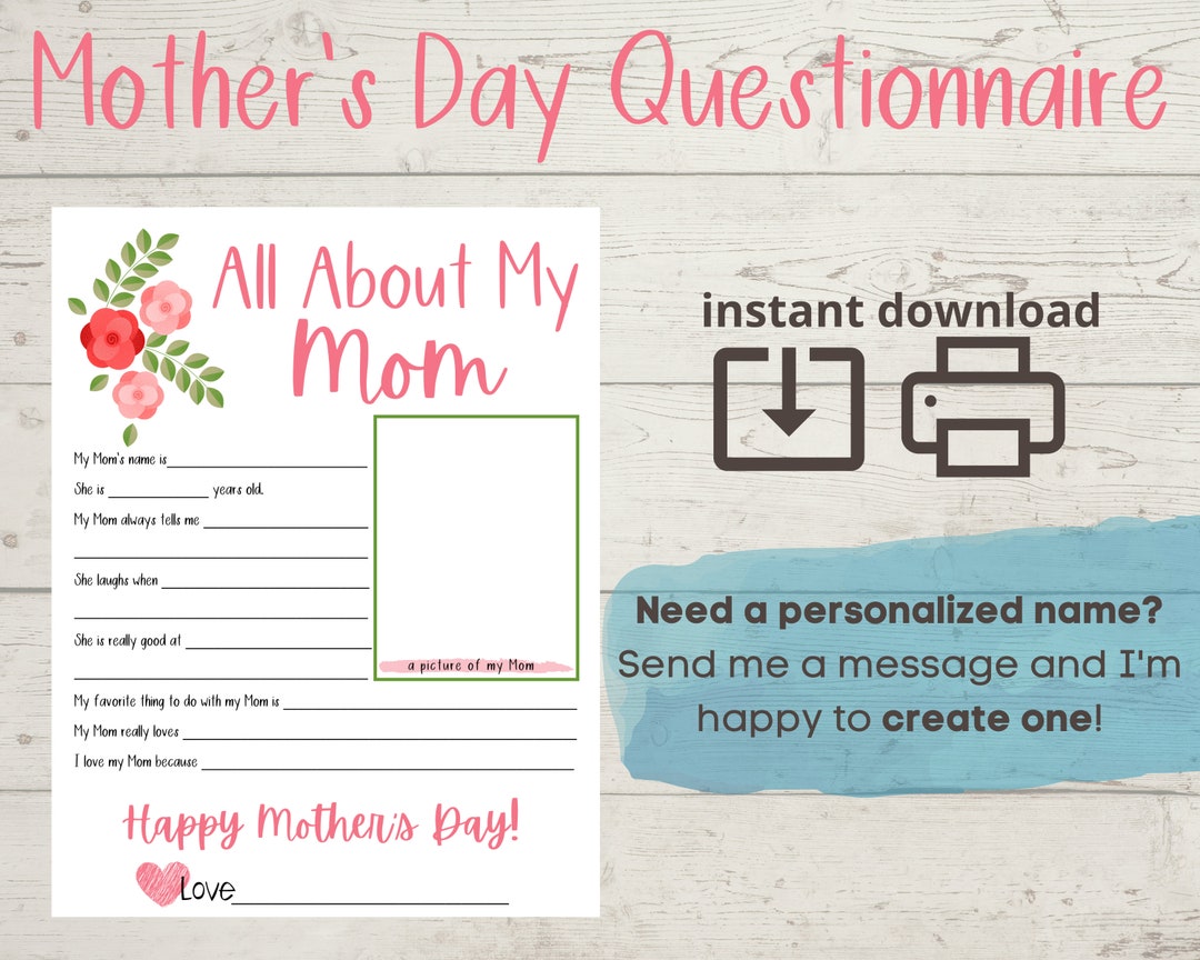 Mother's Day Questionnaire: Fill-in-the-blank Gift From Kids (printable ...