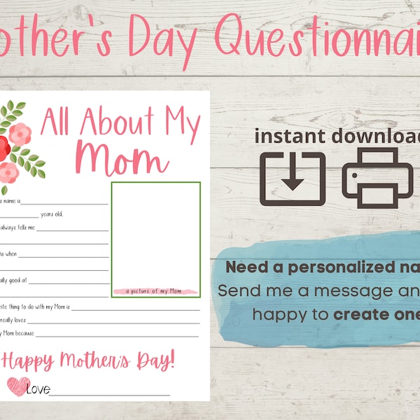Mothers Day Questionnaire - Etsy