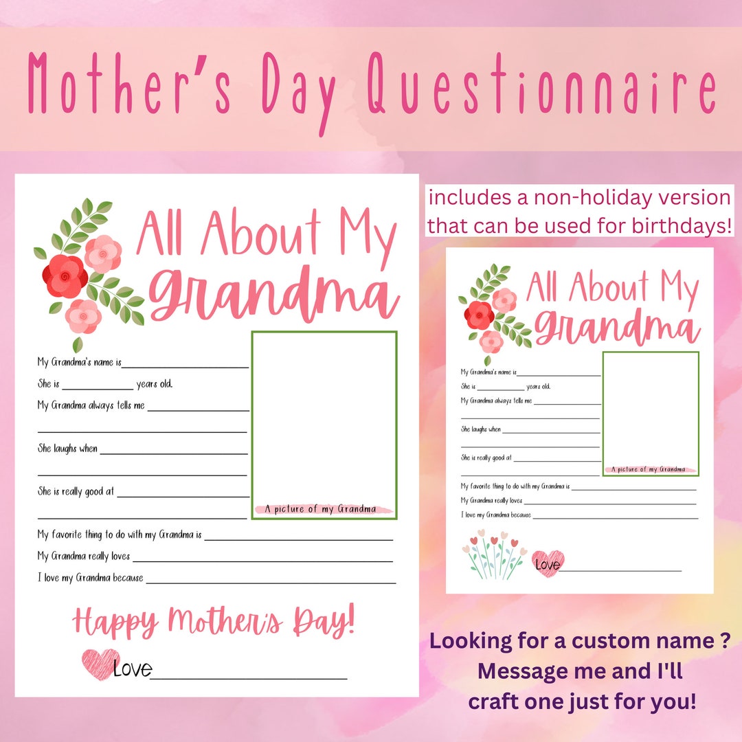 Grandma Interview Questionnaire: Mother's Day, Birthday Gift (printable ...