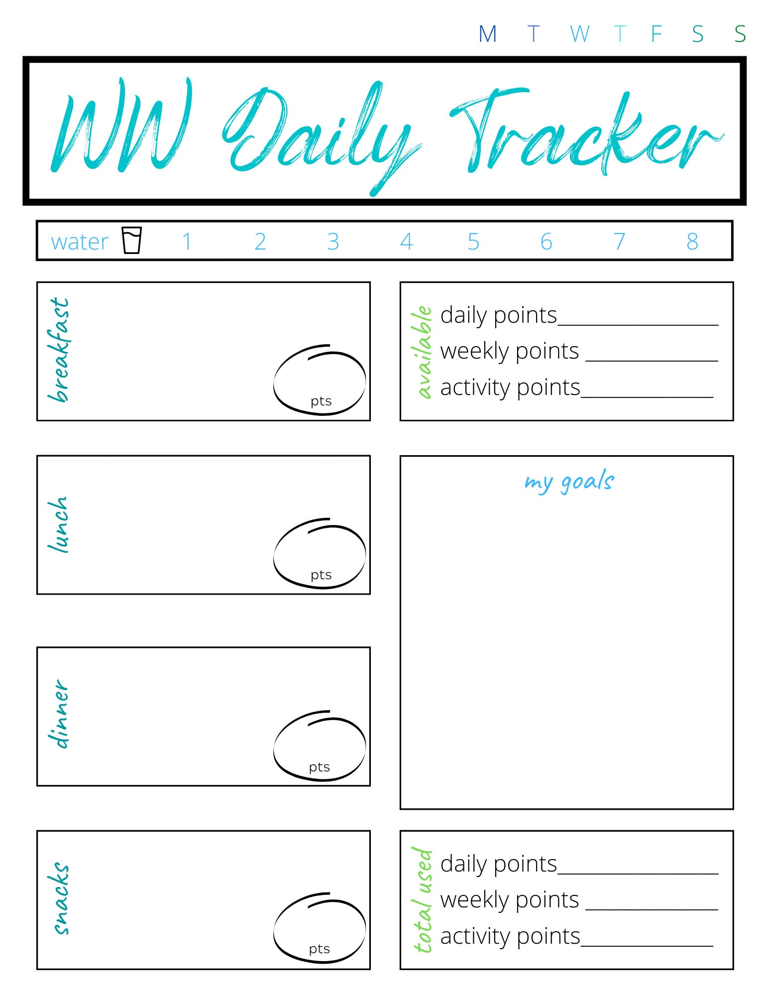 Daily Food Point Tracker Printable: WW Friendly Meal Planner (8.5x11 ...