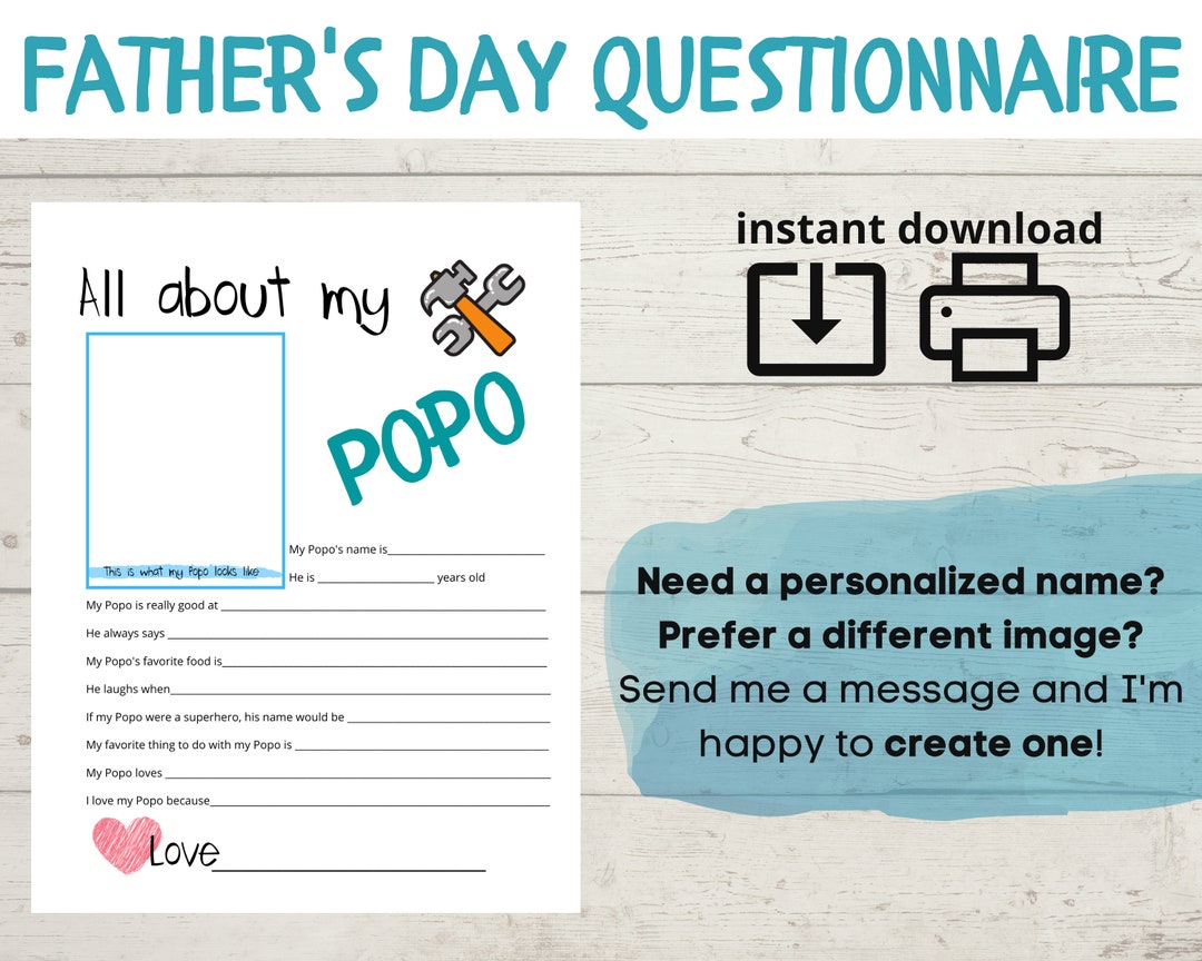 All About My Popo - Father's Day Fill-in Questionnaire (printable) - Etsy