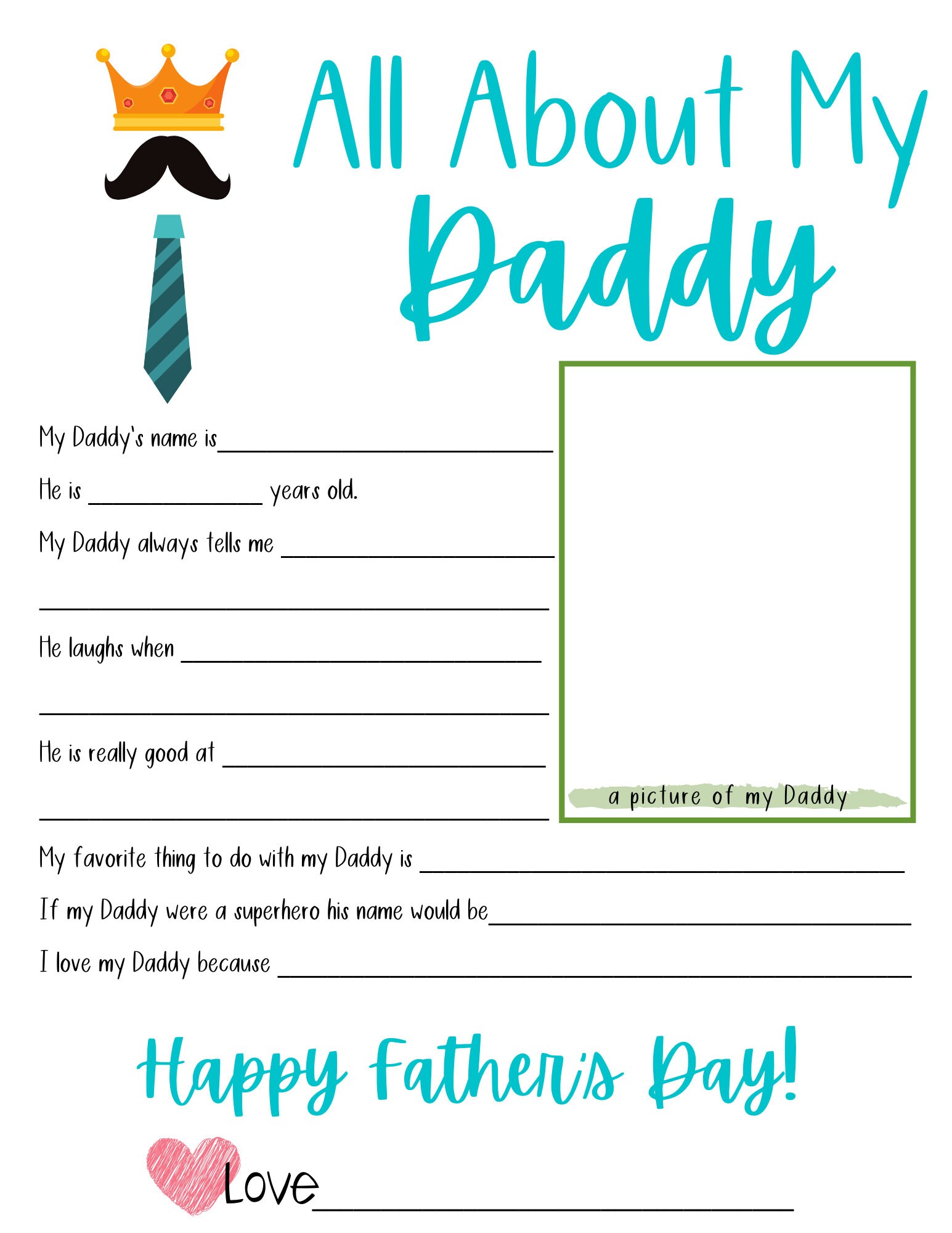All About My Daddy - Father's Day Questionnaire - Fathers Day Survey ...