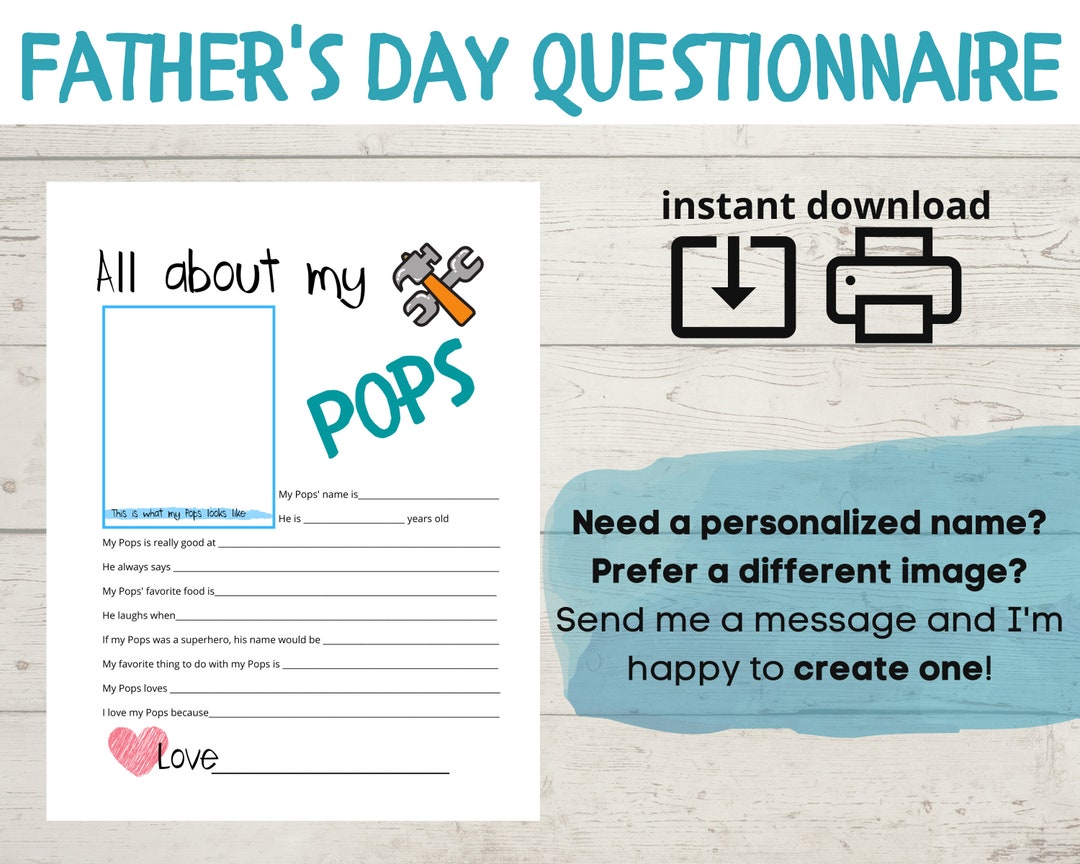 All About My Pops - Father's Day Questionnaire - Fathers Day Survey ...