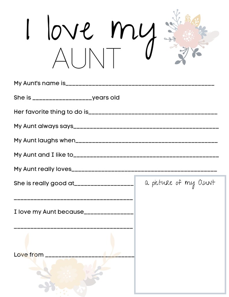 Aunt Questionnaire, Mother's Day Gift From Kids (printable Download) - Etsy