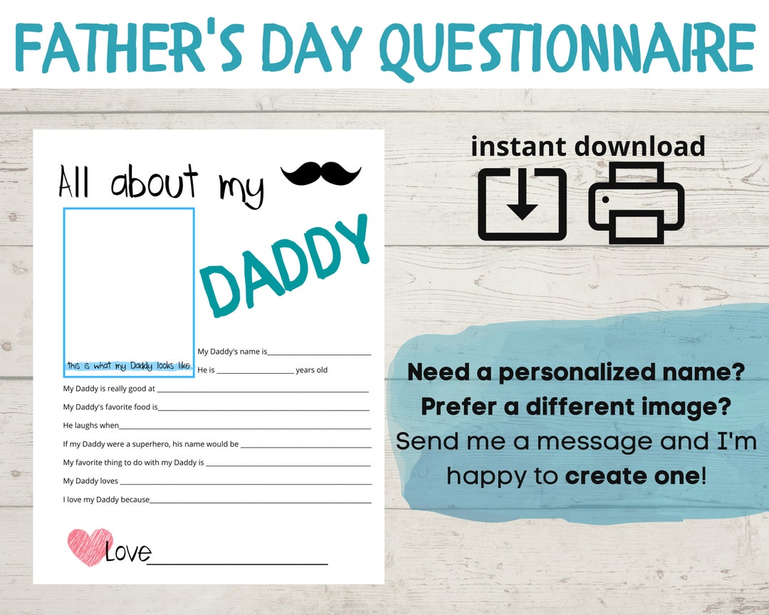 All About My Daddy - Father's Day Questionnaire - Fathers Day Survey ...