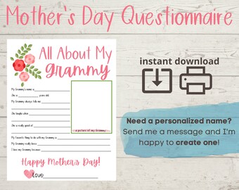 All About My Grandma PRINTABLE Fill in the Blank Gift for - Etsy