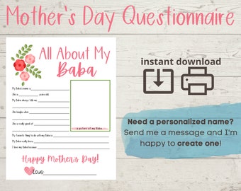 All About Mom Questionnaire Mother's Day - Etsy