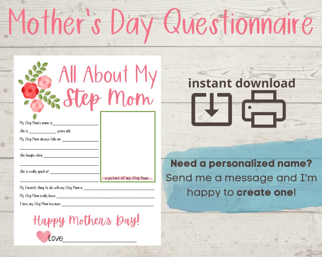 Step Mom Mother's Day Questionnaire: Fill-in Gift From Kids (printable ...