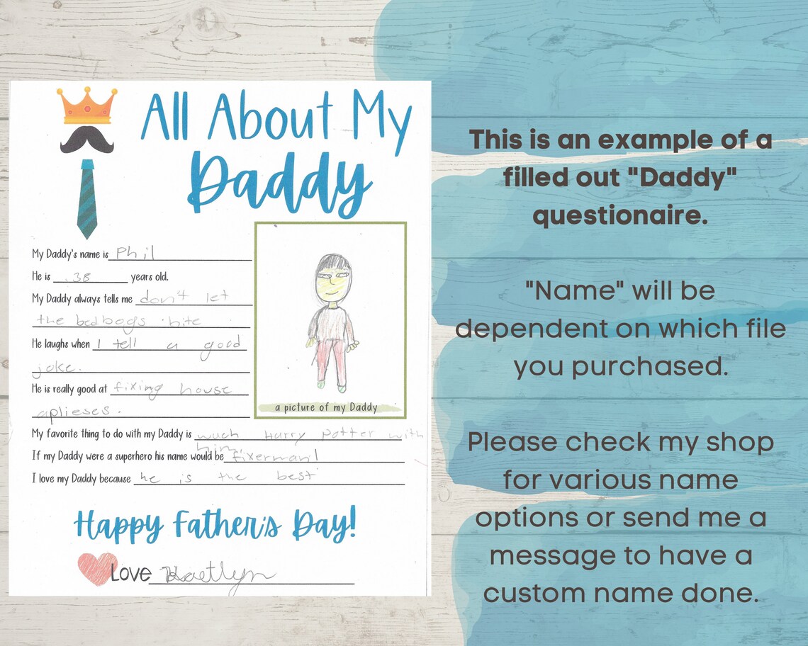 All About My Daddy Father's Day Questionnaire Fathers Day Survey ...