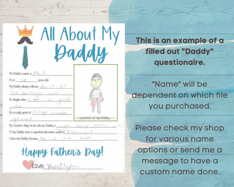 All About My Daddy - Father's Day Questionnaire - Fathers Day Survey ...