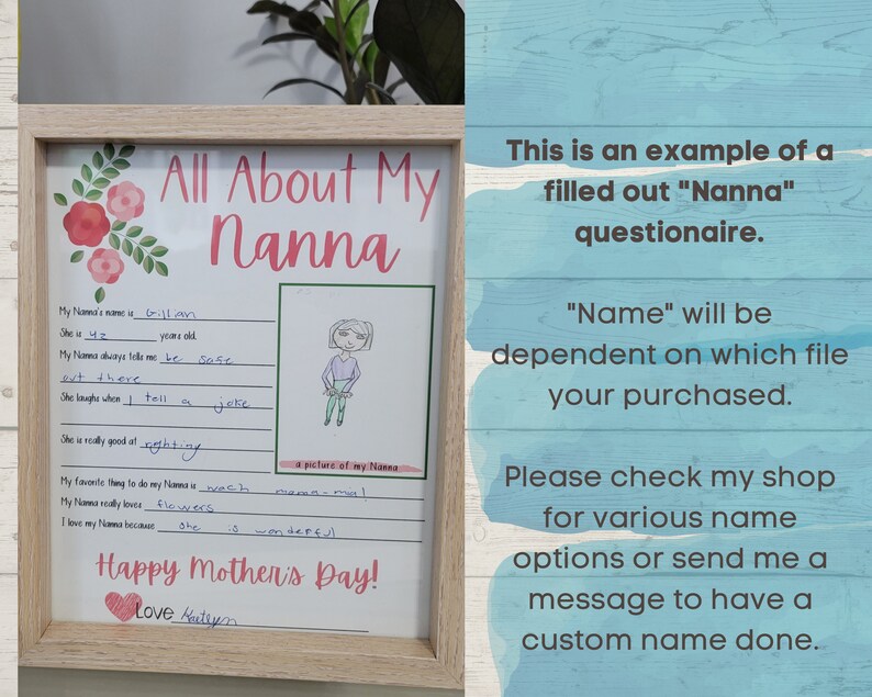 Nana Mother's Day Questionnaire: Fill-in Gift From Kids (PDF) - Etsy