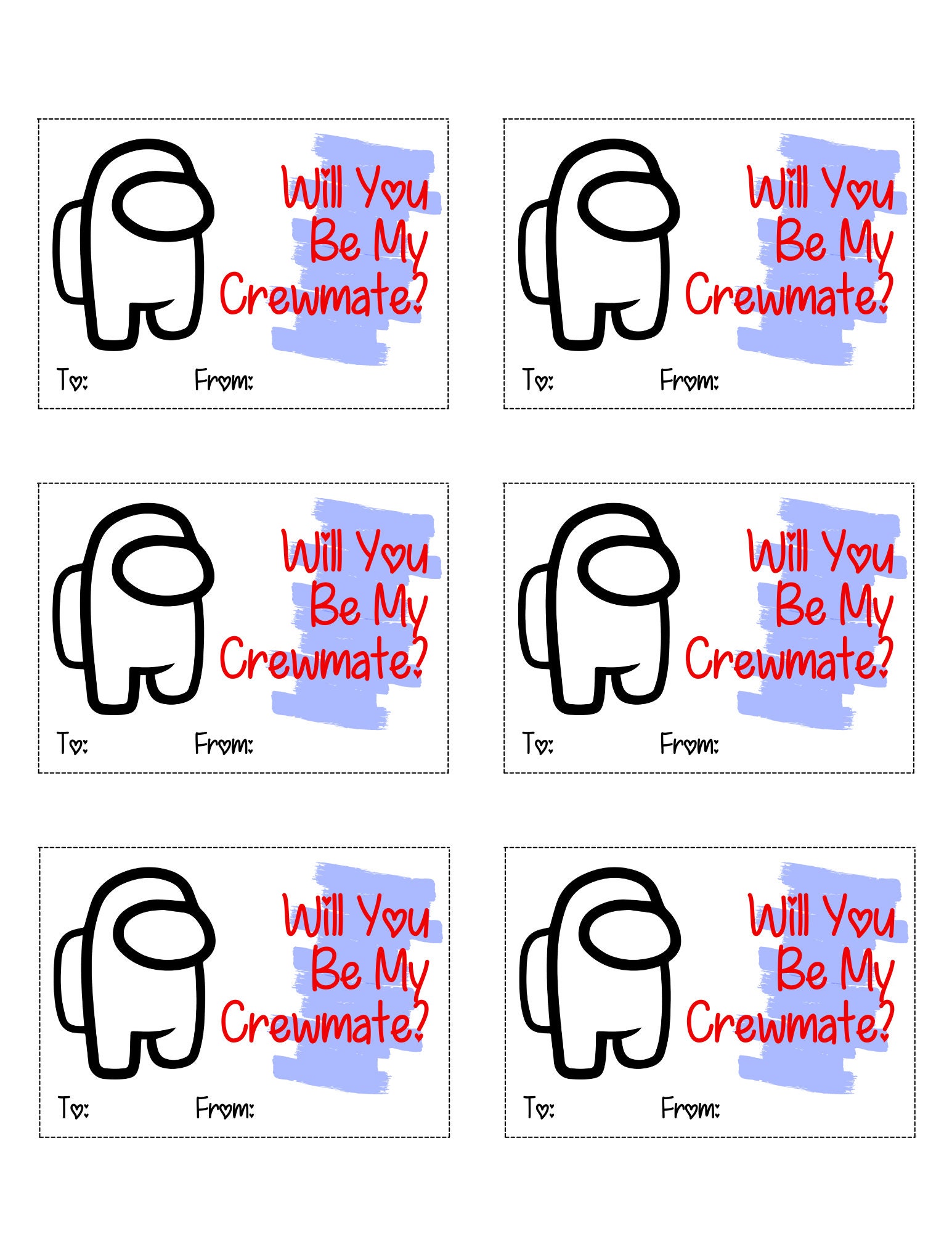 Among Us Valentine's Day Cards: Printable Crewmate Valentines (PDF) - Etsy