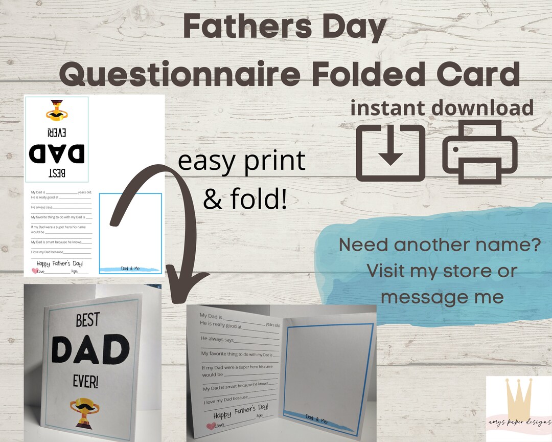 Father's Day Questionnaire Card: Fill-in, Printable Gift (PDF) - Etsy