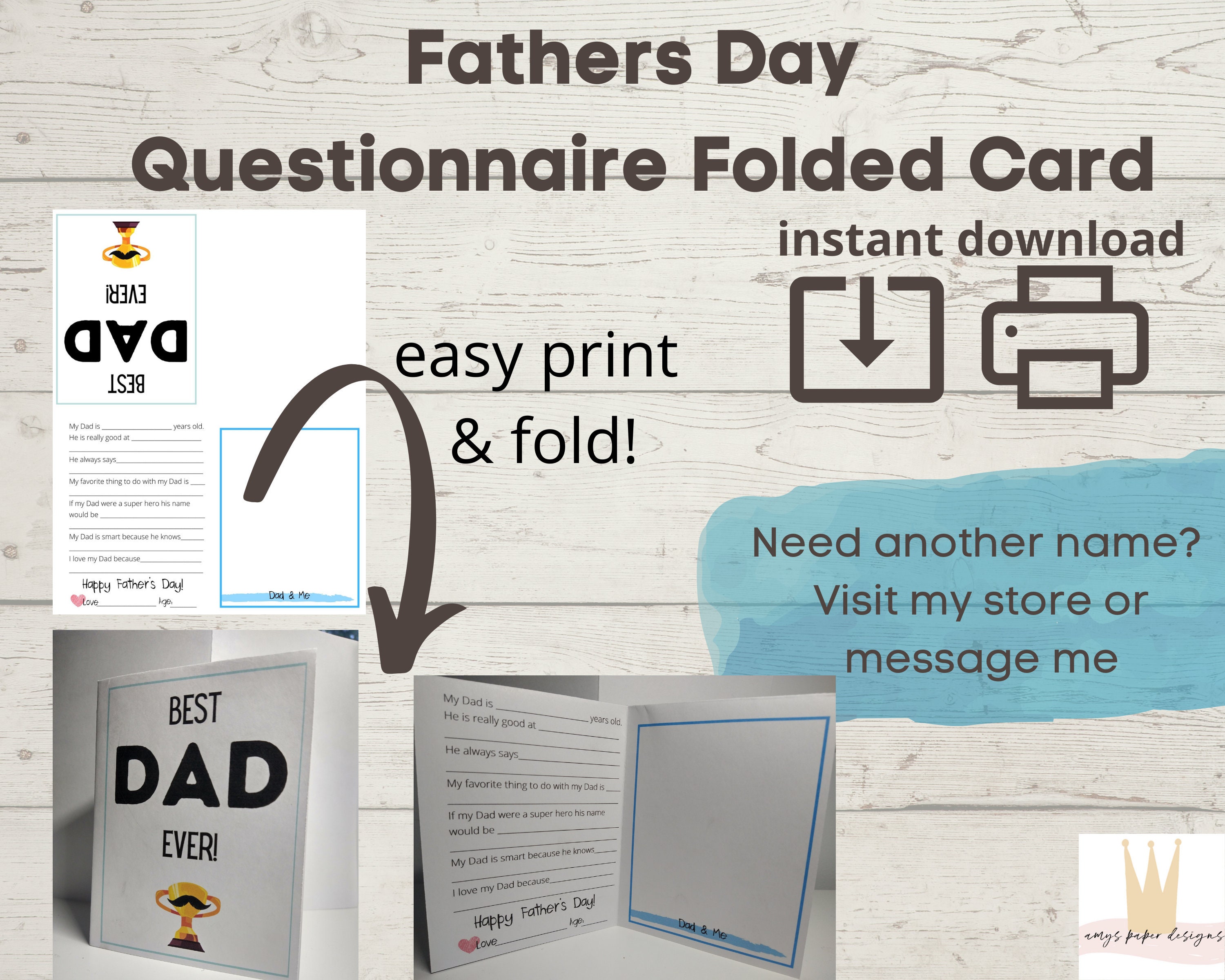 Folding Father's Day Card With Fill in the Blank Questionnaire Father's ...