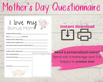 Mother's Day Questionnaire Fill in the Blank PRINTABLE - Etsy