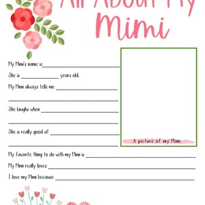 All About My Mimi, Mother's Day Questionnaire, Grandma, Survey ...
