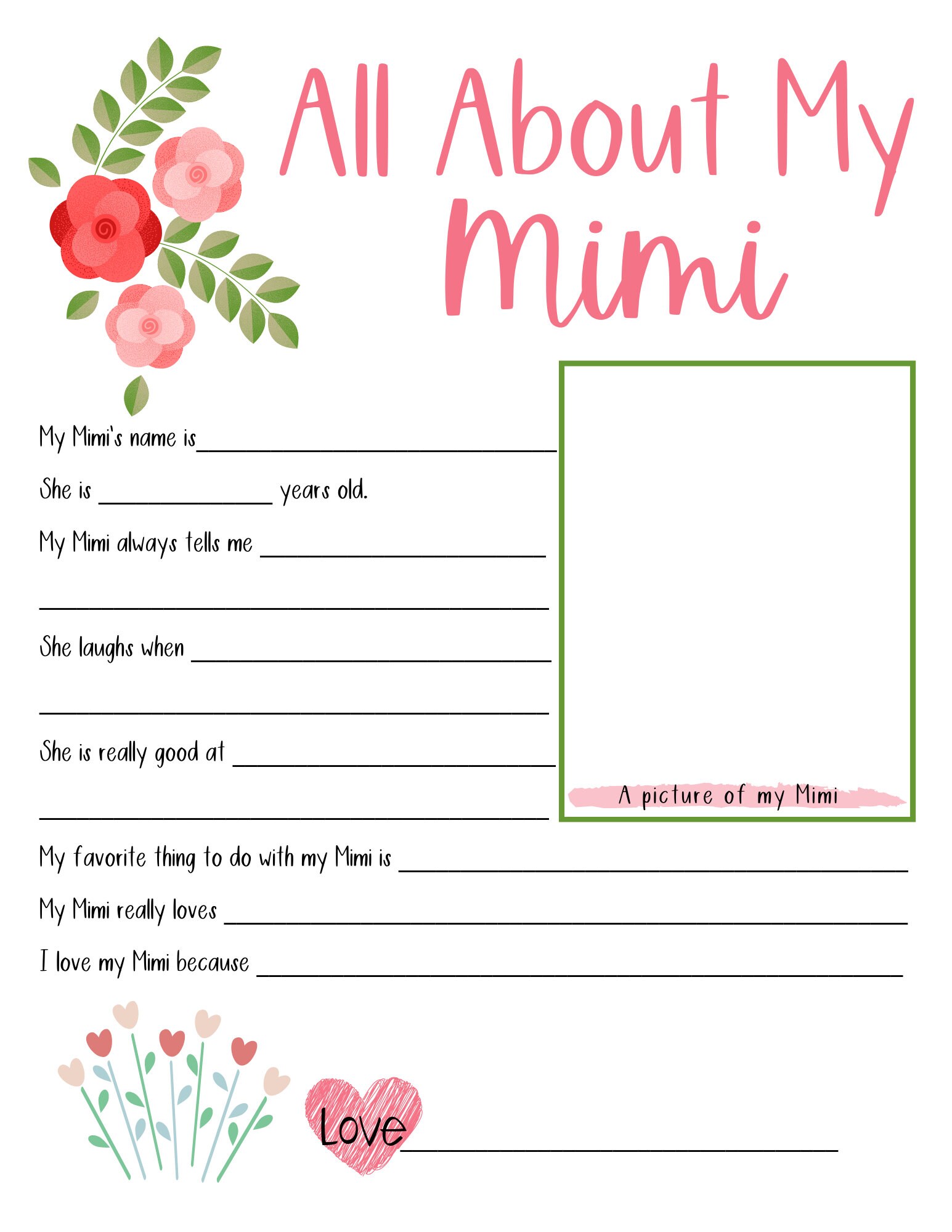 All About My Mimi, Mother's Day Questionnaire, Grandma, Survey ...