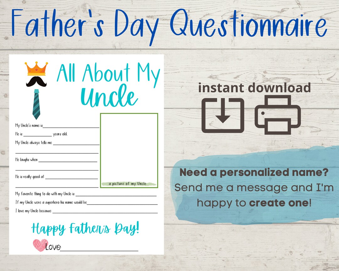 All About My Uncle - Father's Day Questionnaire - Fathers Day Survey ...