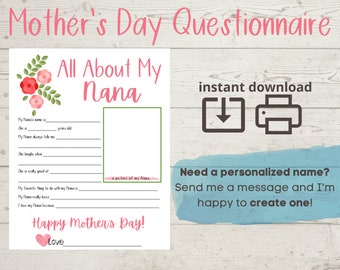 PRINTABLE All About My Nana Mother's Day Gift Nana - Etsy