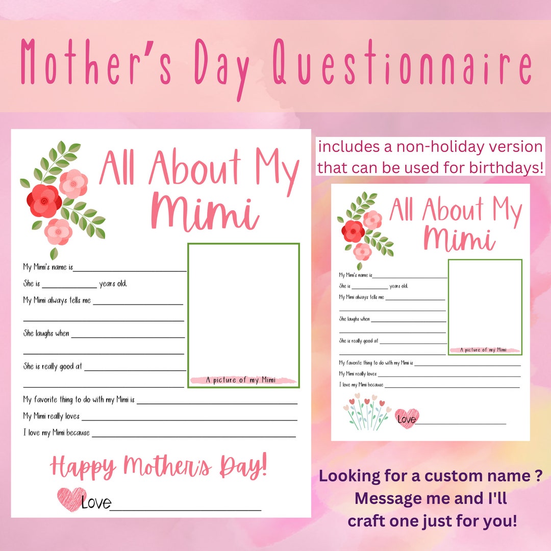 All About My Mimi, Mother's Day Questionnaire, Grandma, Survey ...