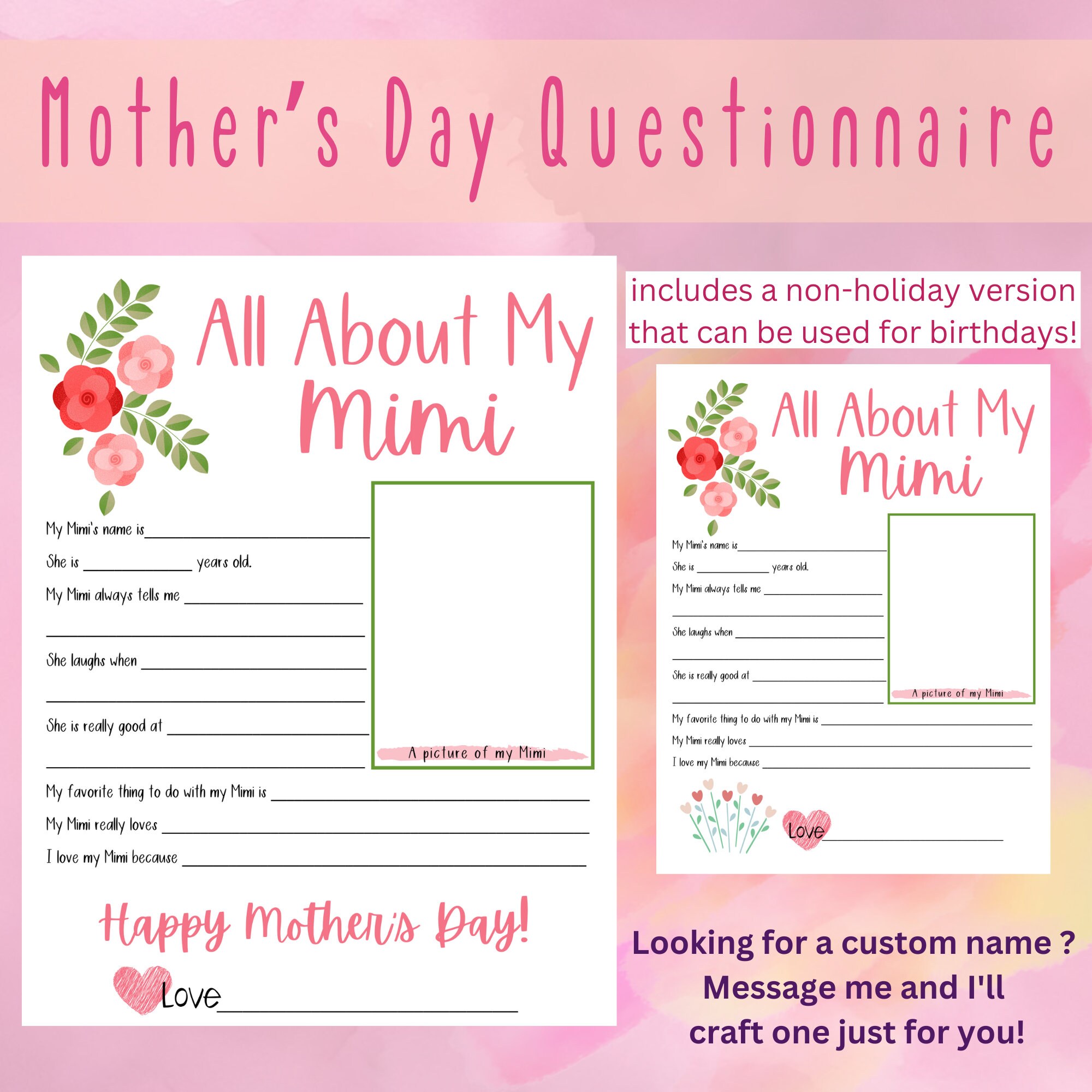 All About My Mimi, Mother's Day Questionnaire, Grandma, Survey ...