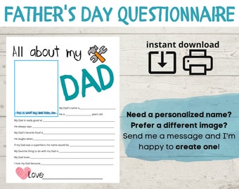 All About My Dad Printable Fathers Day Gift From Kids - Etsy