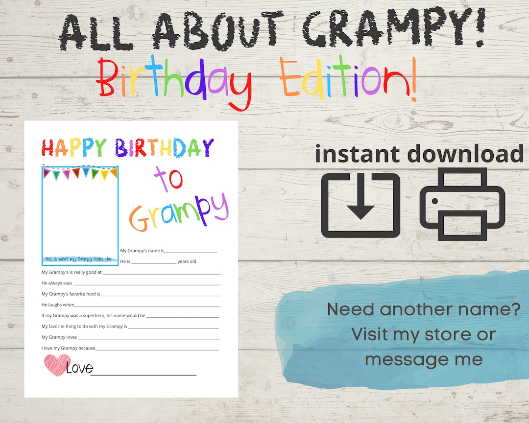 Grampy Birthday Questionnaire: Fill-in Printable Gift (digital Download ...