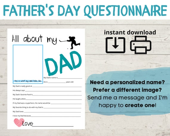 All About My Dad Father's Day Questionnaire Fathers | Etsy