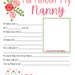 All About My Nanny, Mother's Day Questionnaire, Survey, Questions, Fill ...