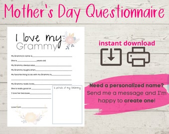 Mother's Day Questionnaire Fill in the Blank PRINTABLE - Etsy