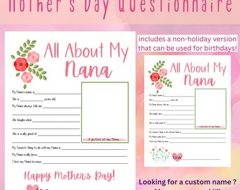 I Love My Nana, Mother's Day Questionnaire, Survey, Questions, Fill in ...