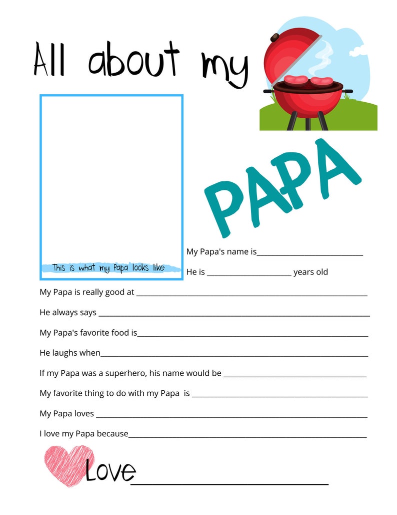 Father's Day Papa Questionnaire: Fill-in Gift From Child (digital ...