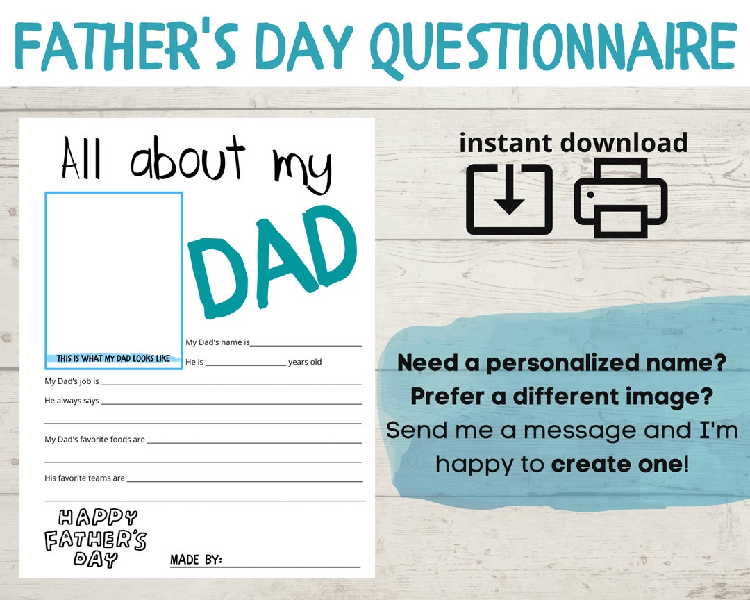 All About My Dad **basic Questions Version**- Father's Day ...